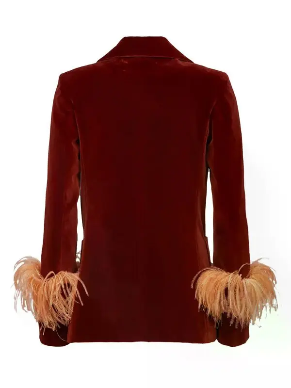 La DoubleJ Keaton Feather-trim Velvet Blazer