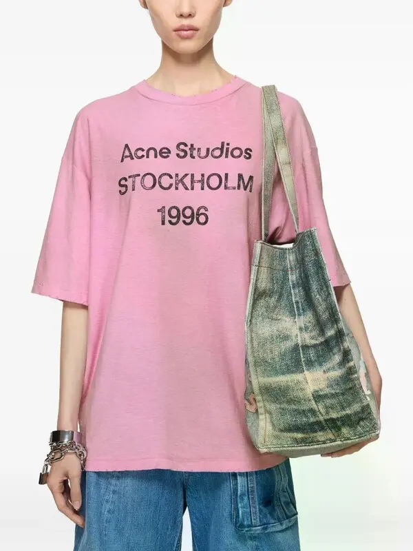 Acne Studios Logo-print Distressed T-shirt - Pink
