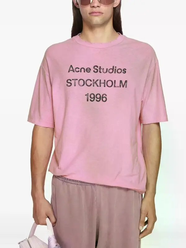Acne Studios Logo-print Distressed T-shirt - Pink