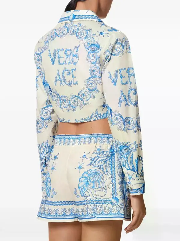 Versace Underwater Barocco Knotted Cropped Shirt