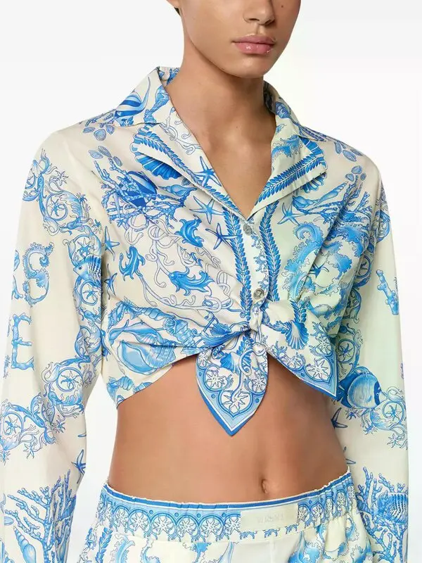 Versace Underwater Barocco Knotted Cropped Shirt