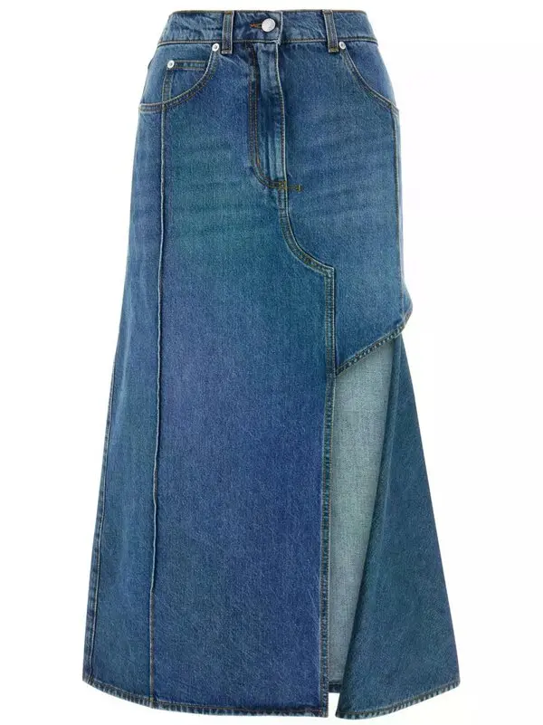 Alexander McQueen Slashed Denim Midi Skirt