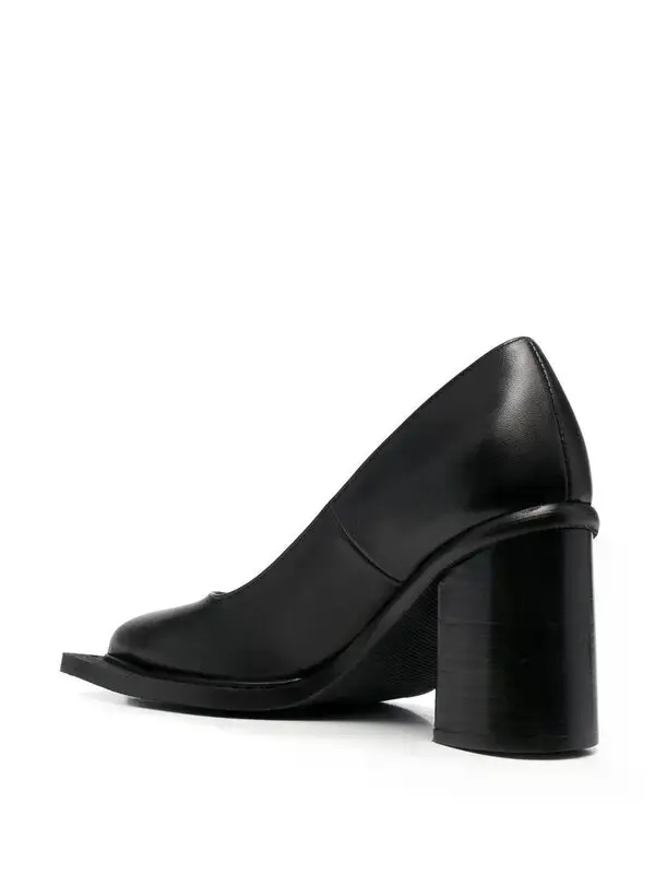 NINAMOUNAH Howl Leather Block Heel Pumps - Black