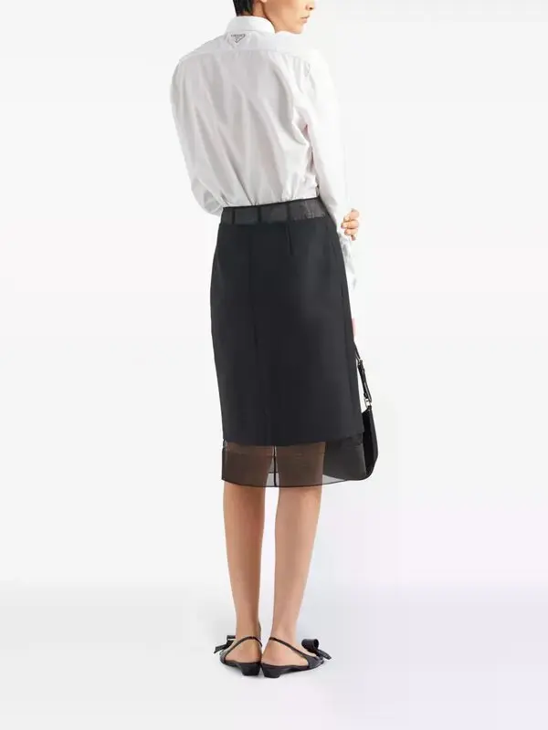 Prada Triangle-logo Layered Wool Skirt