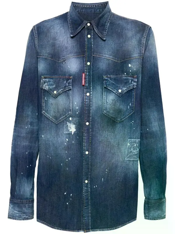Dsquared2 Paint-splatter Denim Shirt - Blue