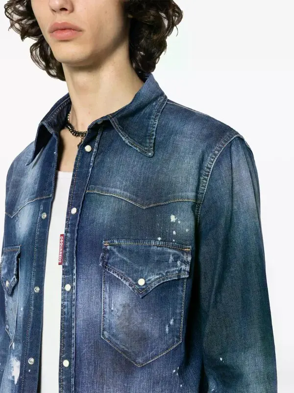 Dsquared2 Paint-splatter Denim Shirt - Blue