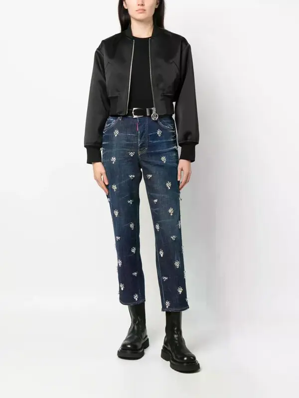 Dsquared2 Crystal Embellished High-rise Cropped Jeans