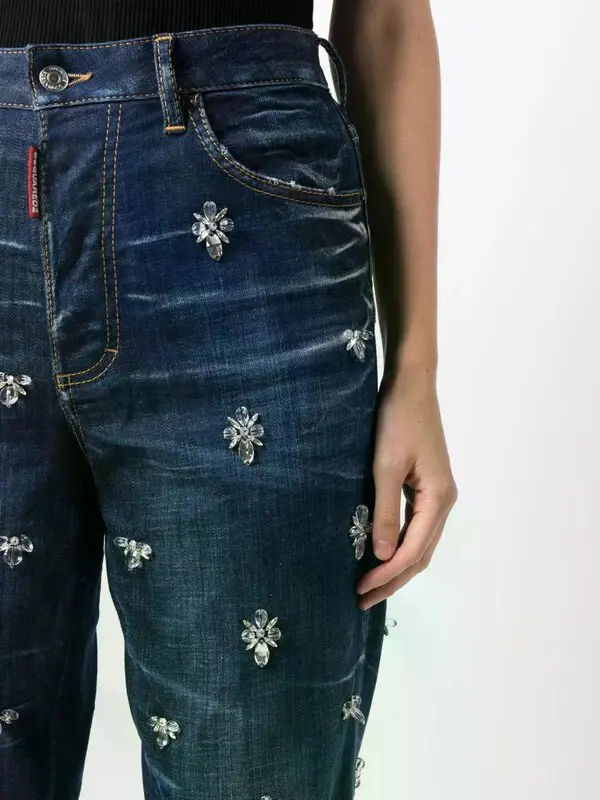 Dsquared2 Crystal Embellished High-rise Cropped Jeans