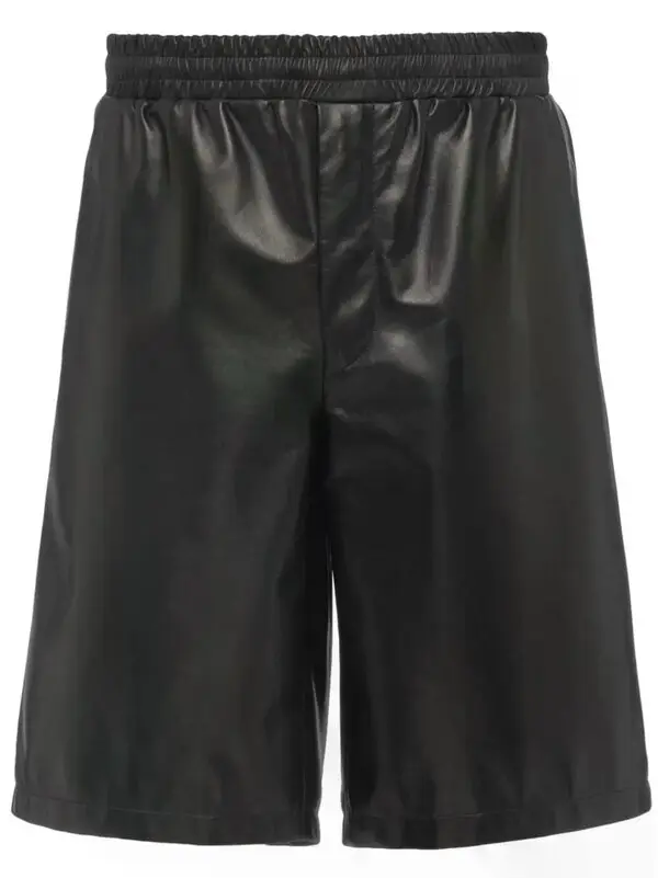 Prada Triangle-logo Leather Bermuda Shorts