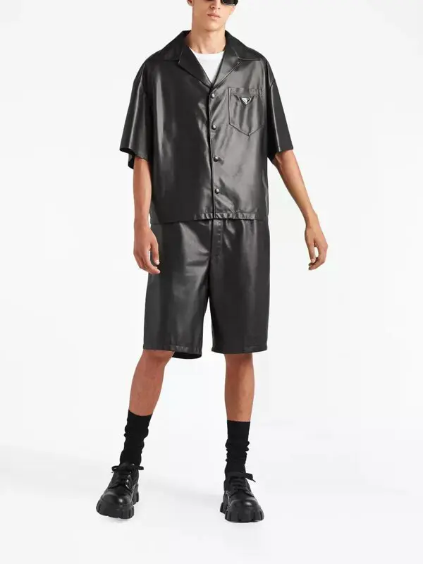 Prada Triangle-logo Leather Bermuda Shorts