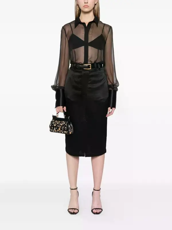 Saint Laurent Silk Crepe De Chine Midi Skirt