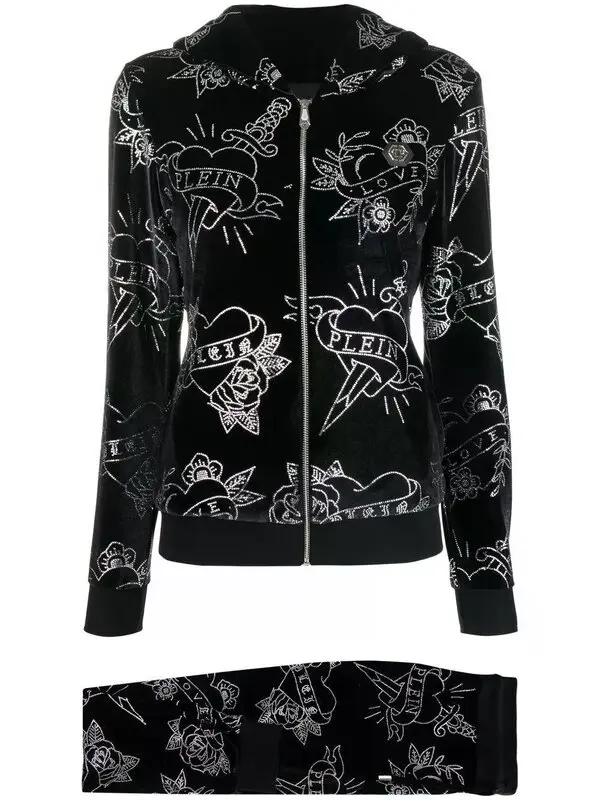 Philipp Plein Heart Velvet Tracksuit Set