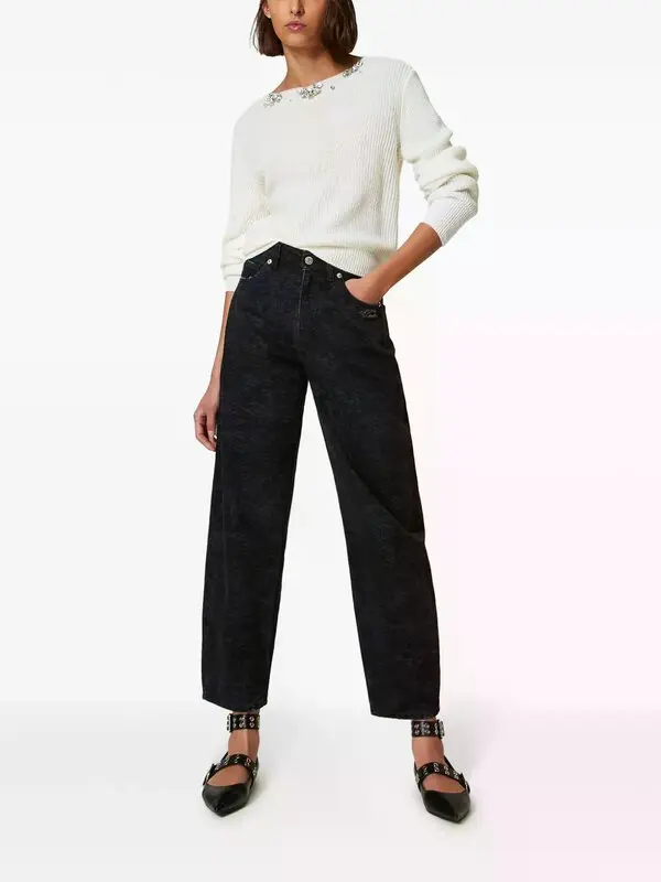 TWINSET Snake-print Wide Leg Jeans