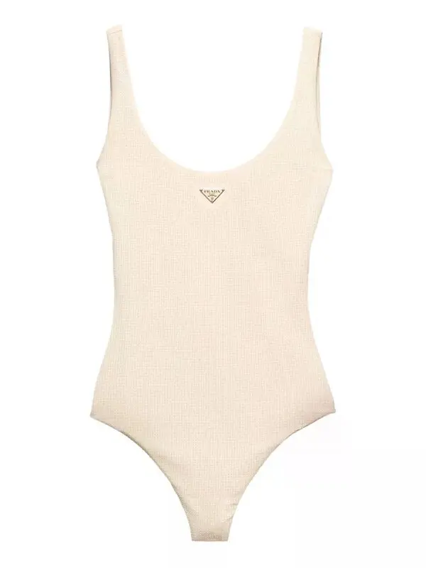Prada Jersey One-piece Swimsuit With Rhinestones - Neutrals