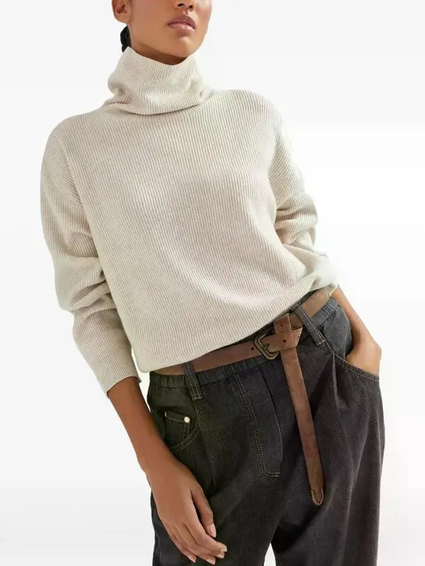Brunello Cucinelli Ribbed Cashmere Roll-neck Jumper - Neutrals