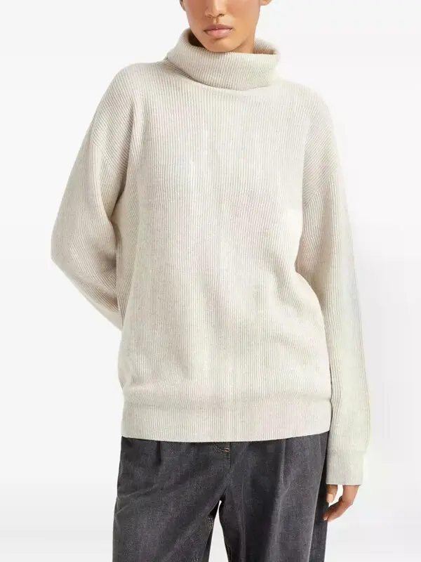 Brunello Cucinelli Ribbed Cashmere Roll-neck Jumper - Neutrals