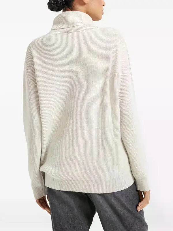 Brunello Cucinelli Ribbed Cashmere Roll-neck Jumper - Neutrals
