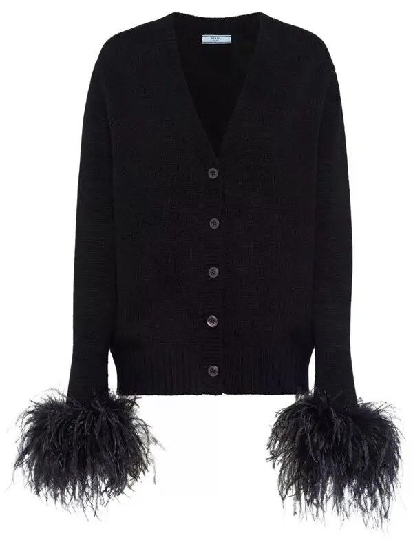 Prada Feather-trim Cashmere Cardigan