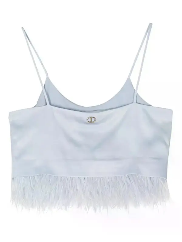 TWINSET Feather-trim Satin Crop Top