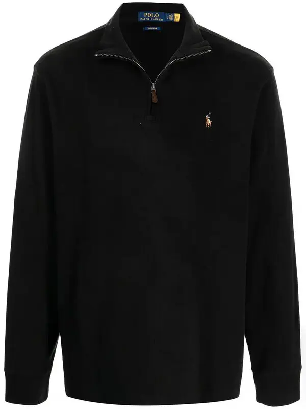 Polo Ralph Lauren Logo Embroidered Zip-up Sweatshirt - Black