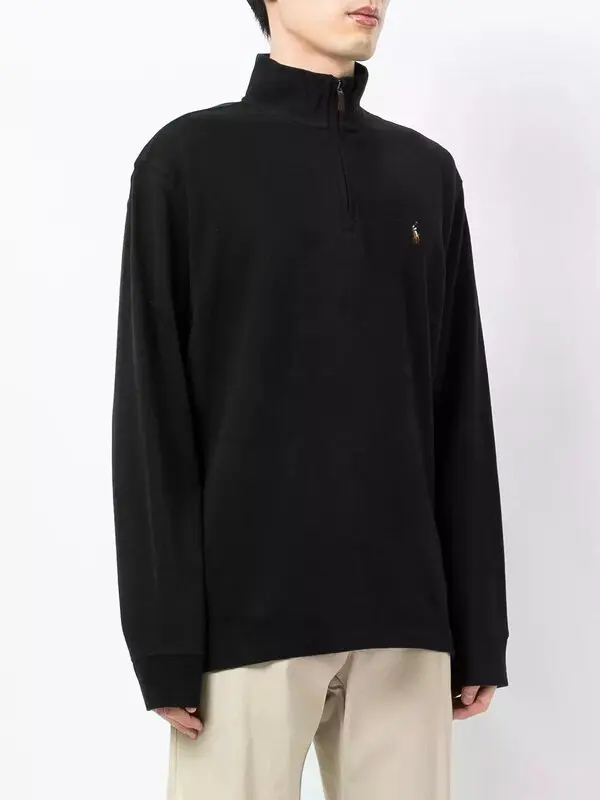 Polo Ralph Lauren Logo Embroidered Zip-up Sweatshirt - Black