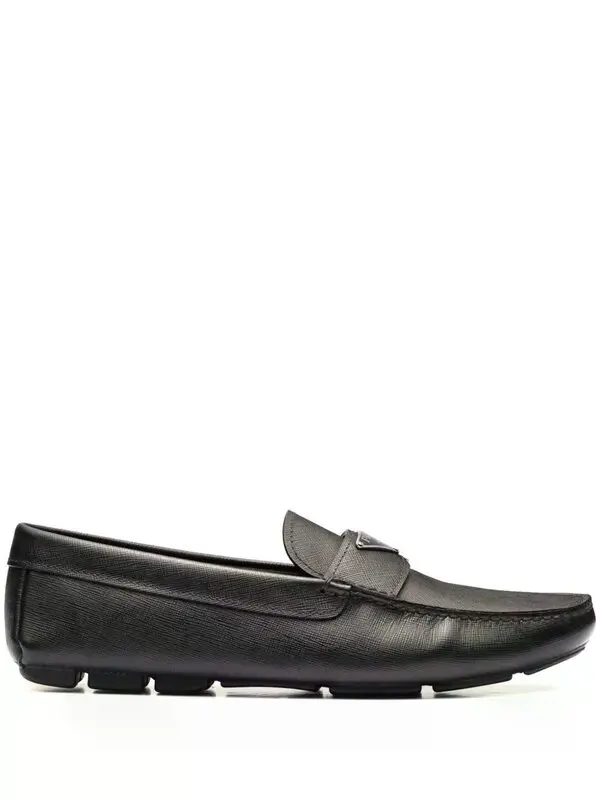 Prada Saffiano Leather Loafers With Triangle Logo - Black
