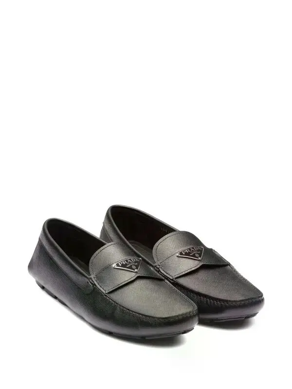 Prada Saffiano Leather Loafers With Triangle Logo - Black