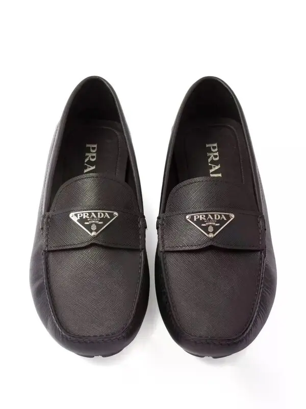Prada Saffiano Leather Loafers With Triangle Logo - Black