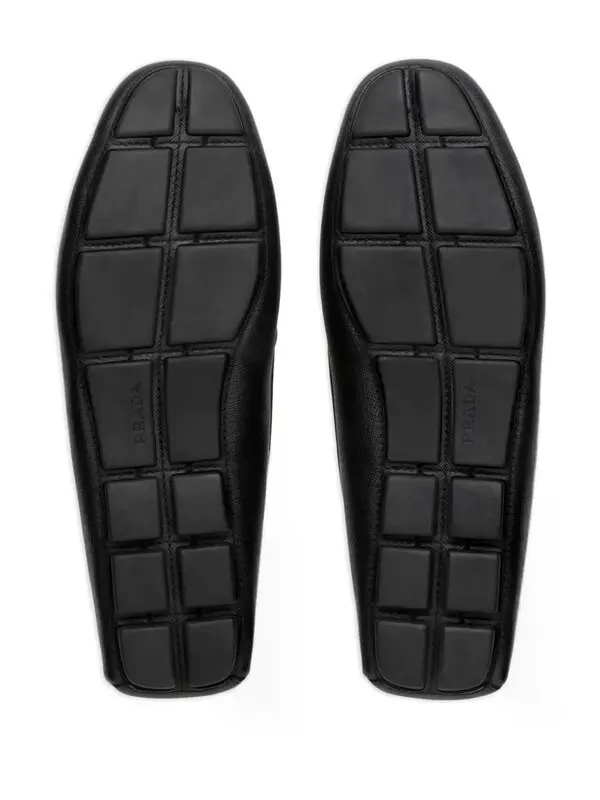 Prada Saffiano Leather Loafers With Triangle Logo - Black