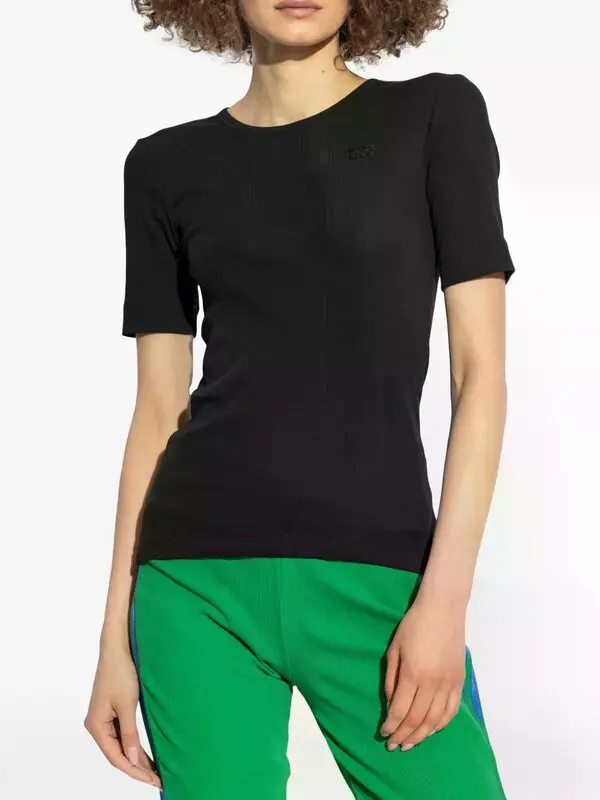 GANNI Logo-appliqué Ribbed T-shirt - Black