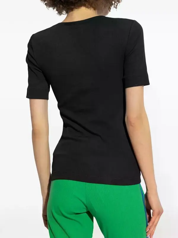 GANNI Logo-appliqué Ribbed T-shirt - Black