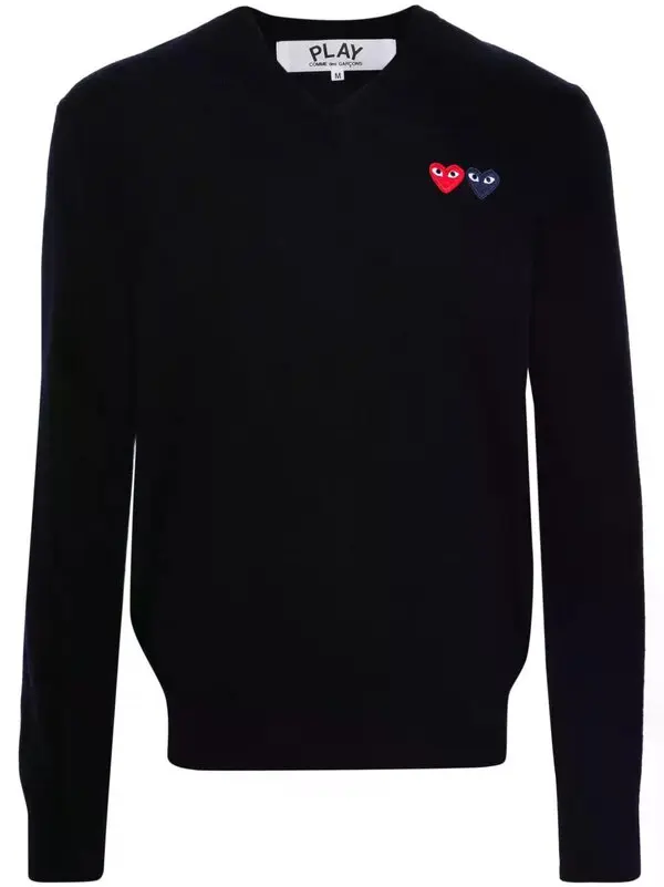Play Comme Des Garcon Heart-patch Wool Jumper - Blue