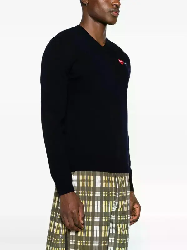 Play Comme Des Garcon Heart-patch Wool Jumper - Blue