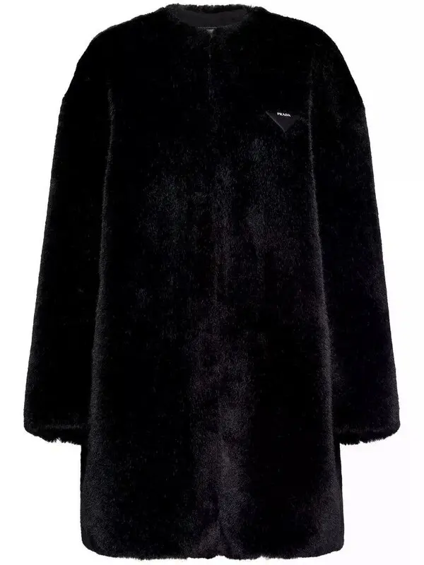 Prada Faux-fur Coat With Logo Detail