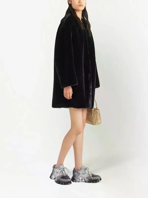 Prada Faux-fur Coat With Logo Detail