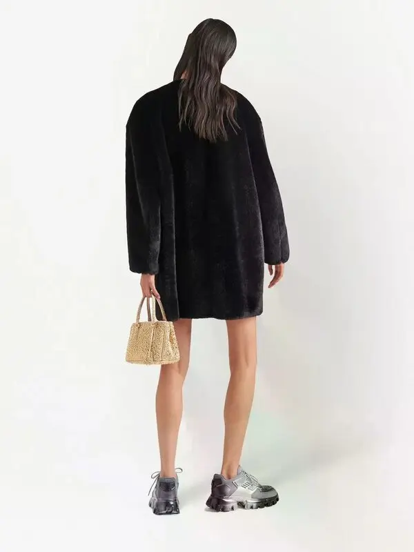 Prada Faux-fur Coat With Logo Detail