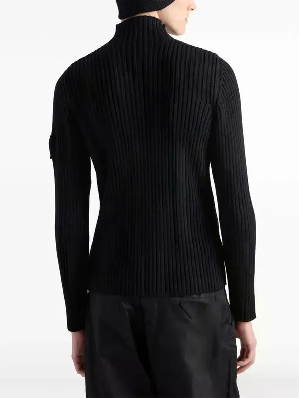 Prada Logo-patch Ribbed Knit Wool Sweater