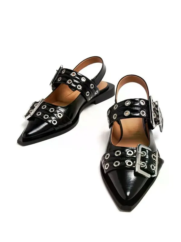 GANNI Buckle-detail Eyelet-embellished Slingback Sandals - Black
