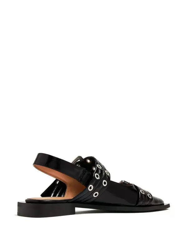 GANNI Buckle-detail Eyelet-embellished Slingback Sandals - Black