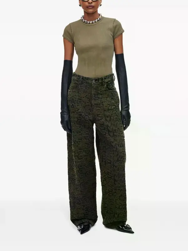 Marc Jacobs Monogram-print Distressed Wide-leg Jeans
