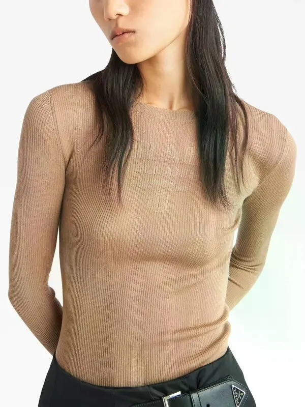 Prada Logo-intarsia Wool Jumper - Brown