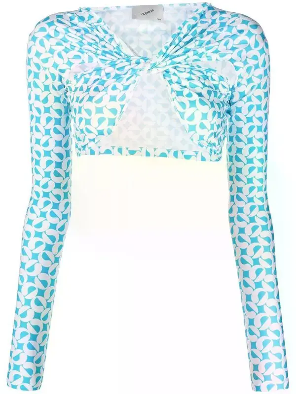 Coperni Patterned Ruched Cropped Top - Blue