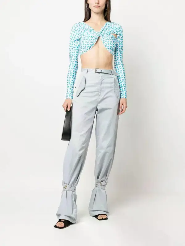 Coperni Patterned Ruched Cropped Top - Blue