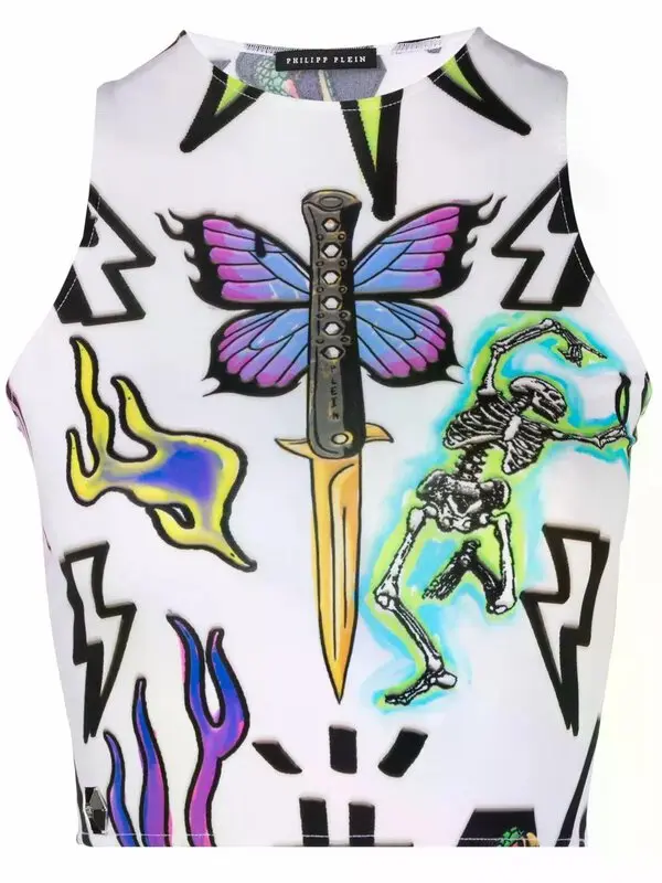 Philipp Plein Monogram Tattoo Crop Top - White