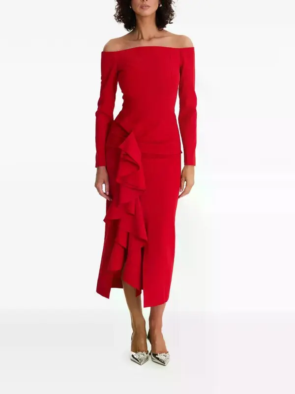 MOOS STUDIO Off-shoulder Midi Dress - Red