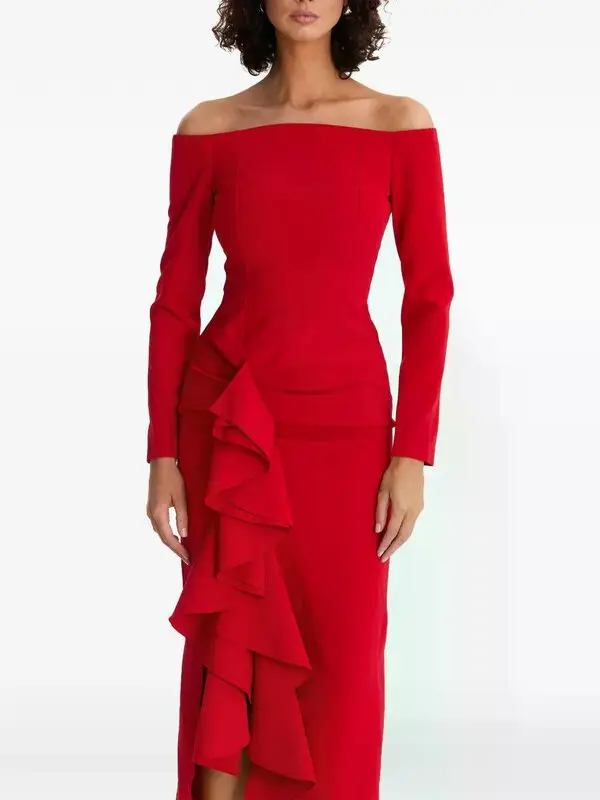 MOOS STUDIO Off-shoulder Midi Dress - Red