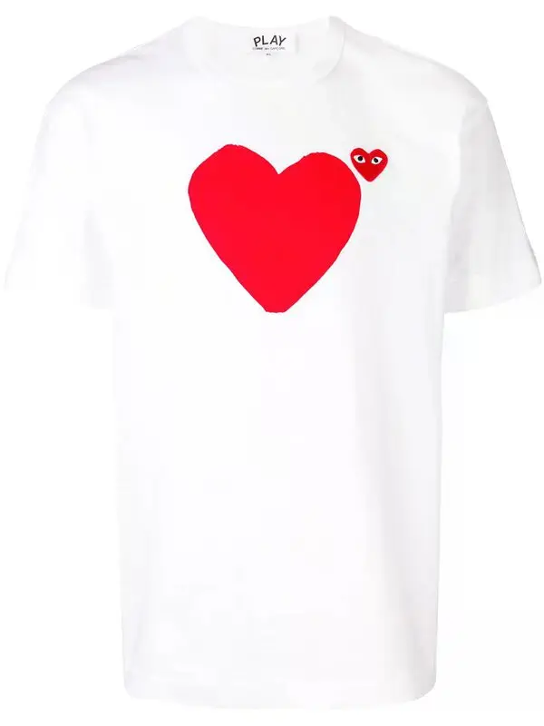 Play Comme Des Garcon Logo Heart Printed T-shirt - White