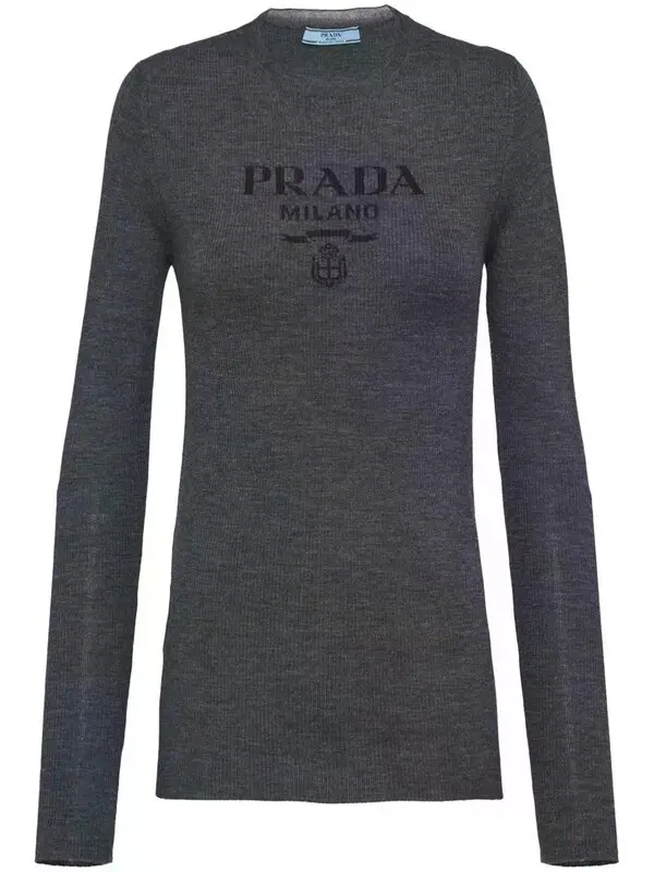Prada Logo-intarsia Wool Jumper - Grey