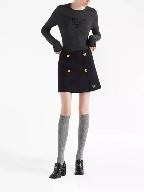 Prada Logo-intarsia Wool Jumper - Grey