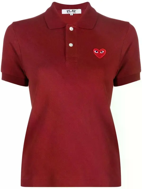 Play Comme Des Garcon Logo Embroidered Cropped Polo Shirt - Red
